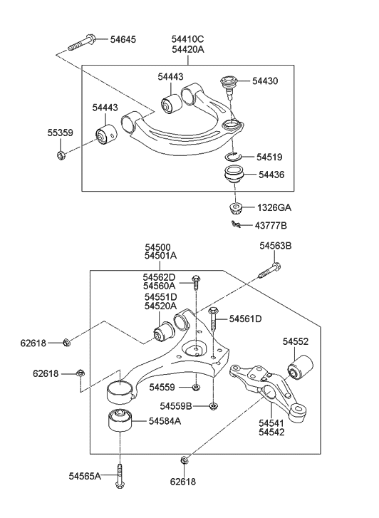 2010 Hyundai Sonata Old Body Style Front Suspension Lower & Upper Arm