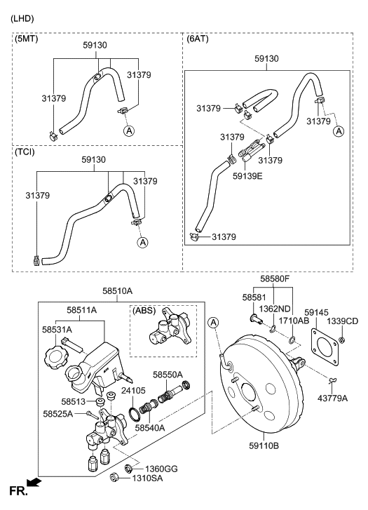 2014 Hyundai Tucson Brake Master Cylinder & Booster