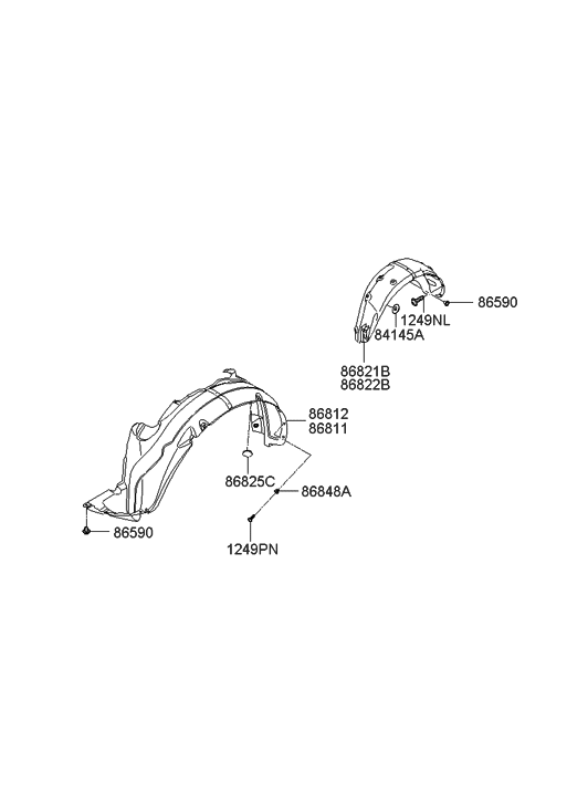 86820-2B000 - Genuine Hyundai GUARD ASSEMBLY-FRONT WHEEL,RH