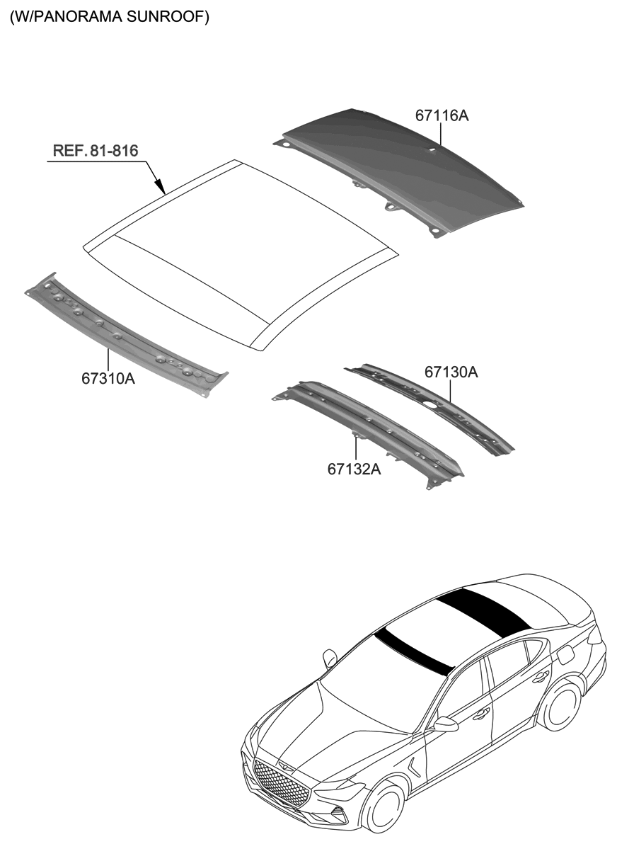67116-G9030 Genuine Hyundai Panel-Wide SUNROOF Rear