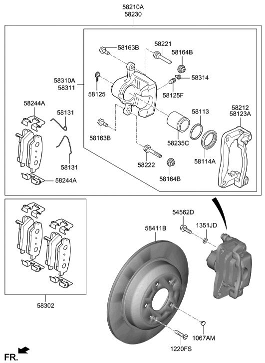 58230-J5500-RGE Genuine Hyundai Brake Assembly-Rear Wheel,RH