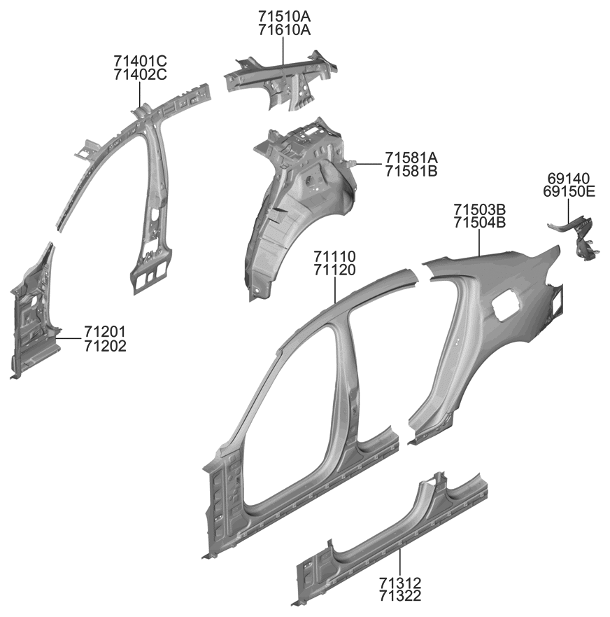 71402-G9000 Genuine Hyundai Pillar Assembly-Center Inner,RH