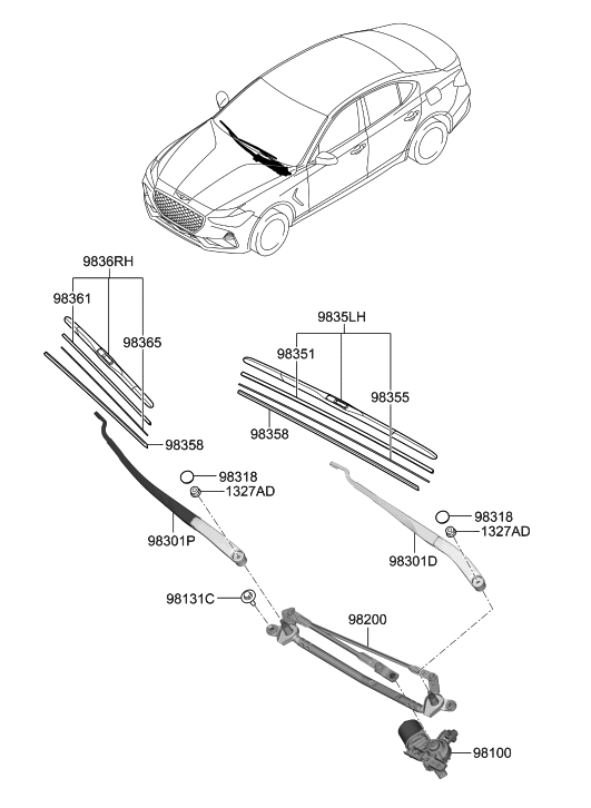 98311-G9000 Genuine Hyundai Windshield Wiper Arm Assembly(Driver)
