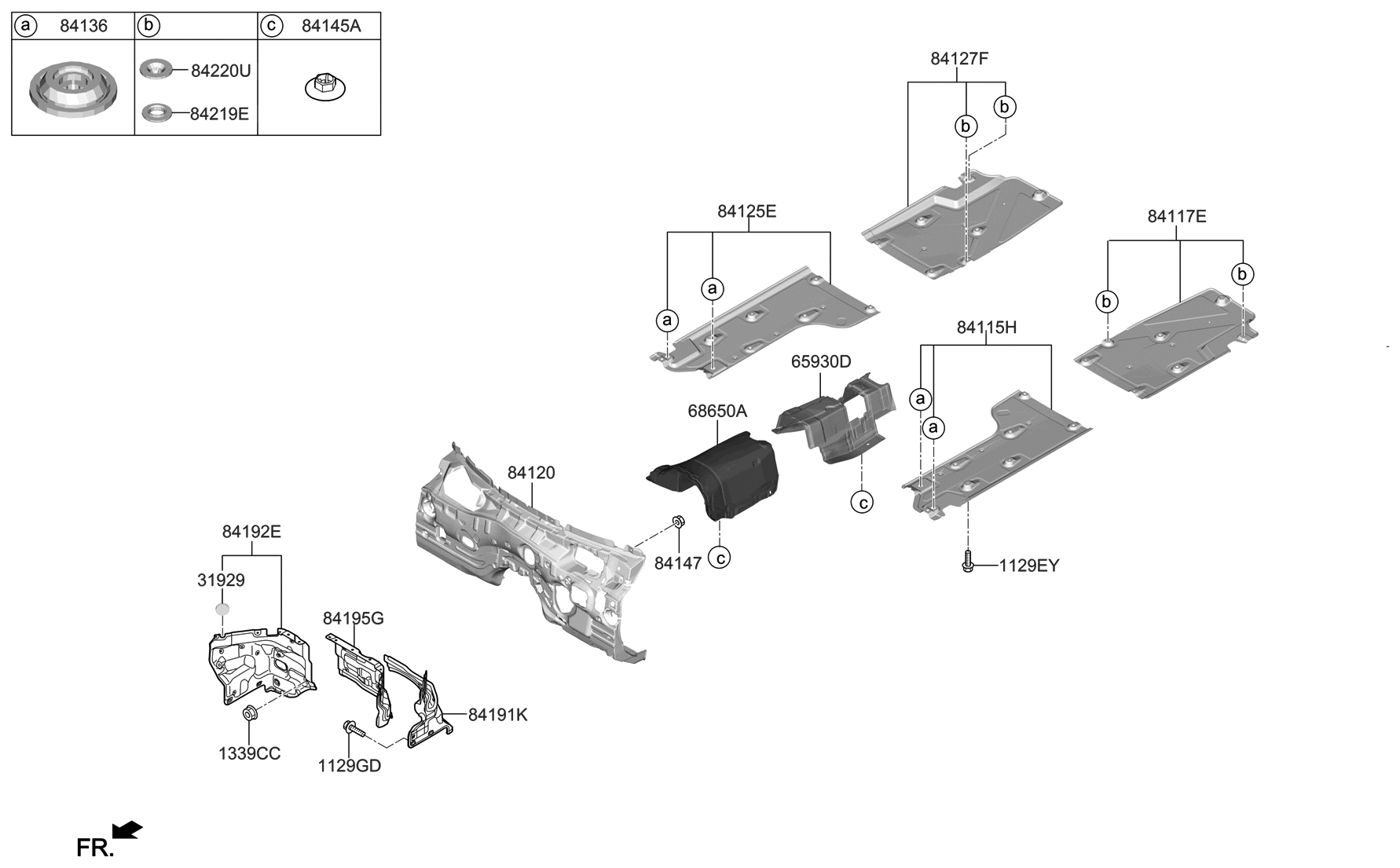 84145-G9000 Genuine Hyundai Under Cover Assembly-Floor Front,RH