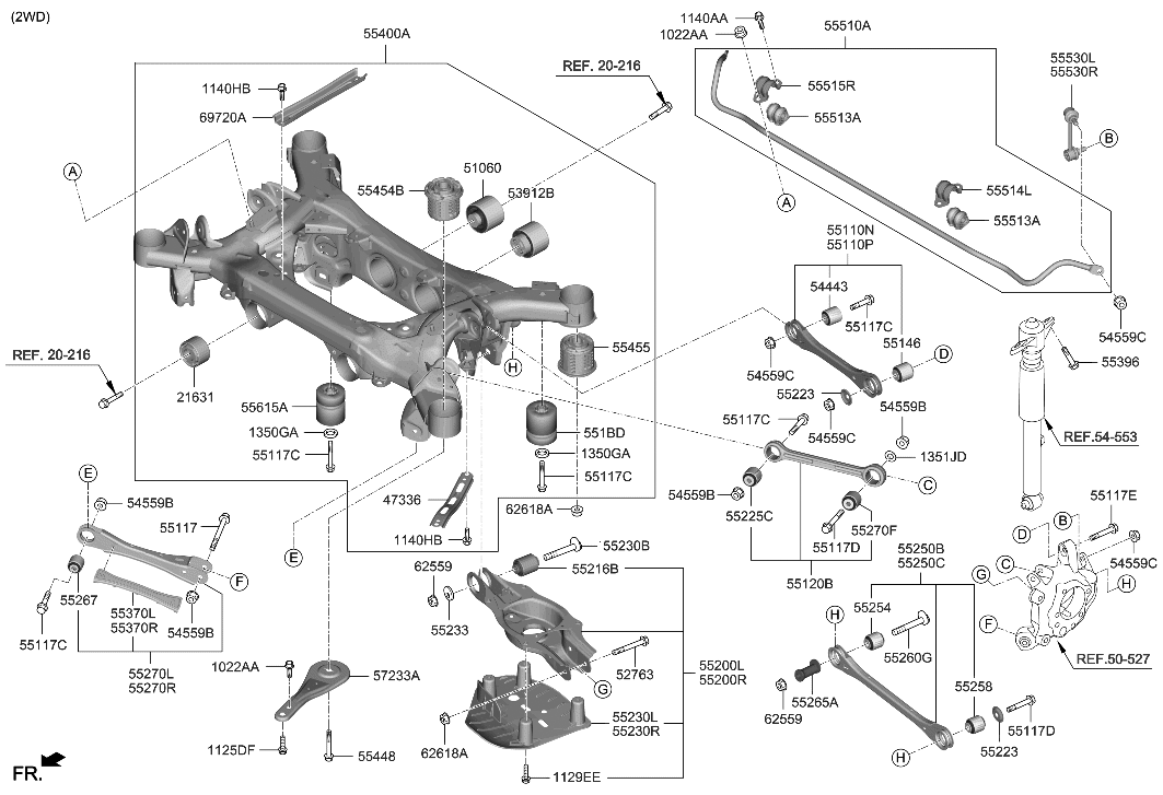 55120-J5000 Genuine Hyundai Arm Complete-RR UPR FRT