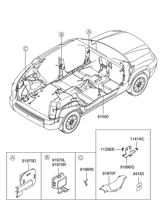 91507-2E061 Genuine Hyundai Wiring Assembly-Floor