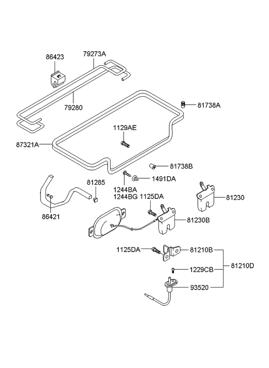 79283-25000 Genuine Hyundai Bar-Trunk Lid Hinge Torsion RH