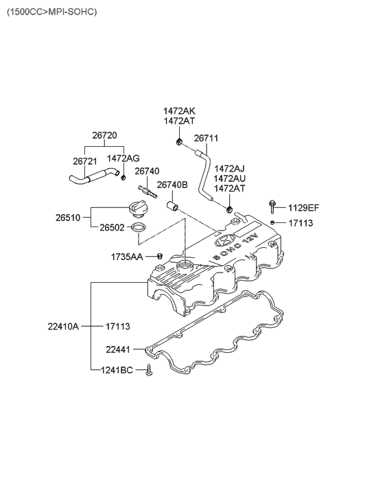 26720-22611 Genuine Hyundai Hose Assembly-PCV