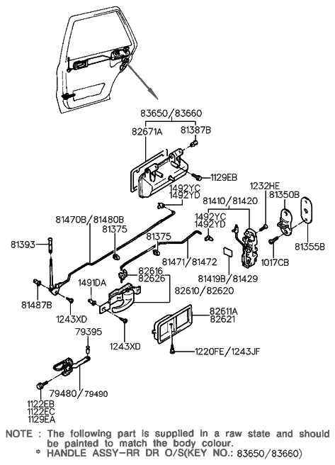 81471-33000 Genuine Hyundai Rear Door Inside Handle Rod, Left