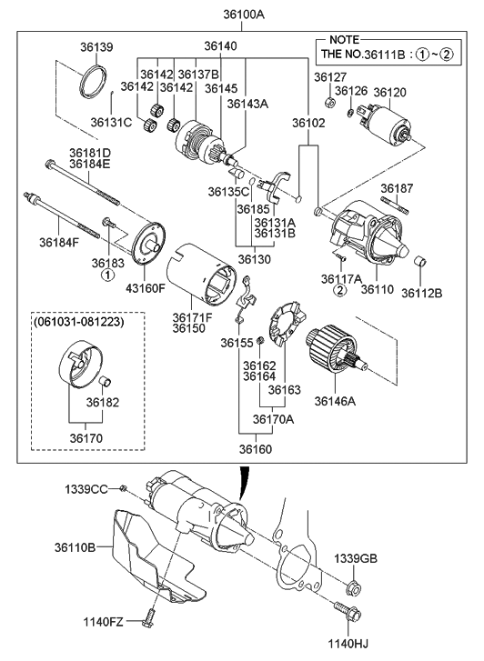 36140-23171 Genuine Hyundai Shaft Assembly-Clutch
