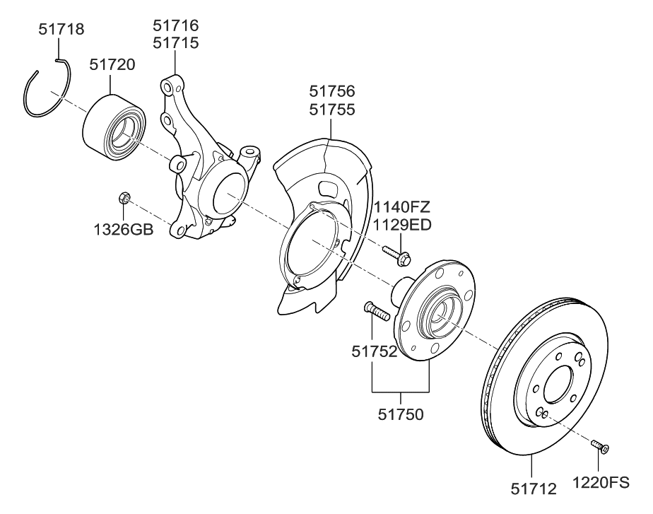 51720-0Q000 - Genuine Hyundai BEARING-FRONT WHEEL HUB