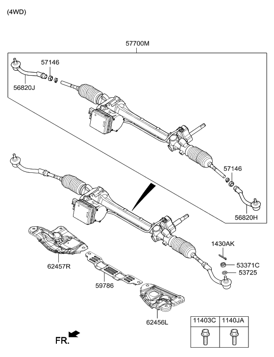 57700-B1205 Genuine Hyundai Gear & Linkage Assembly-MDPS