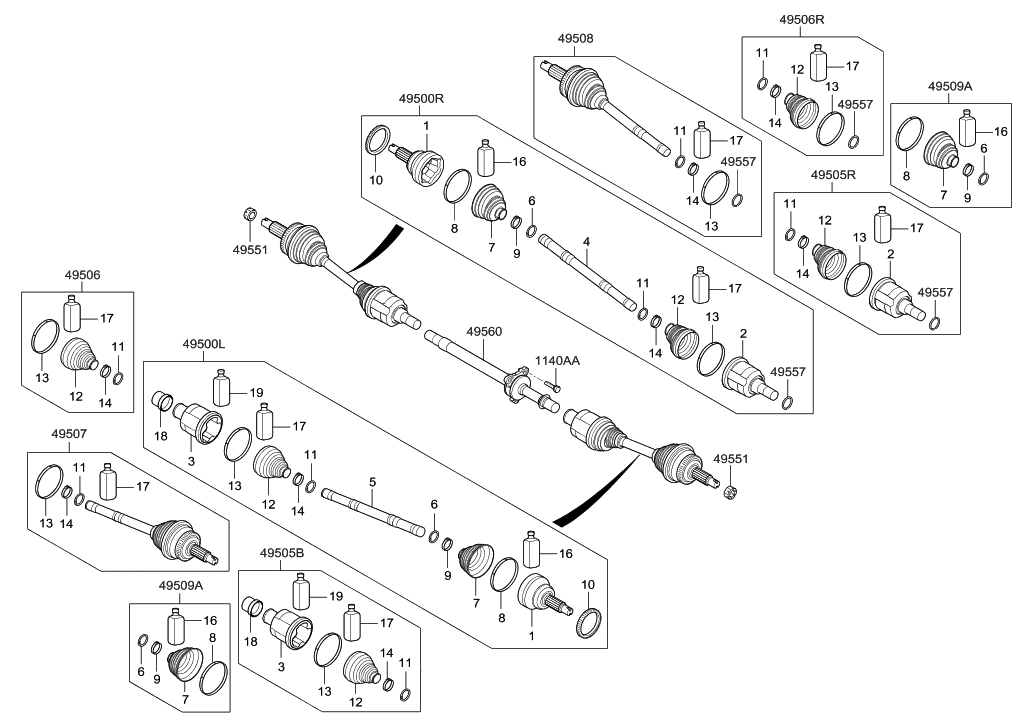 49500-B1150 Genuine Hyundai Shaft Assembly-Drive,LH