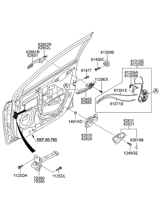 82620-1R010-CR - Genuine Hyundai HANDLE ASSEMBLY-DOOR INSIDE,RH