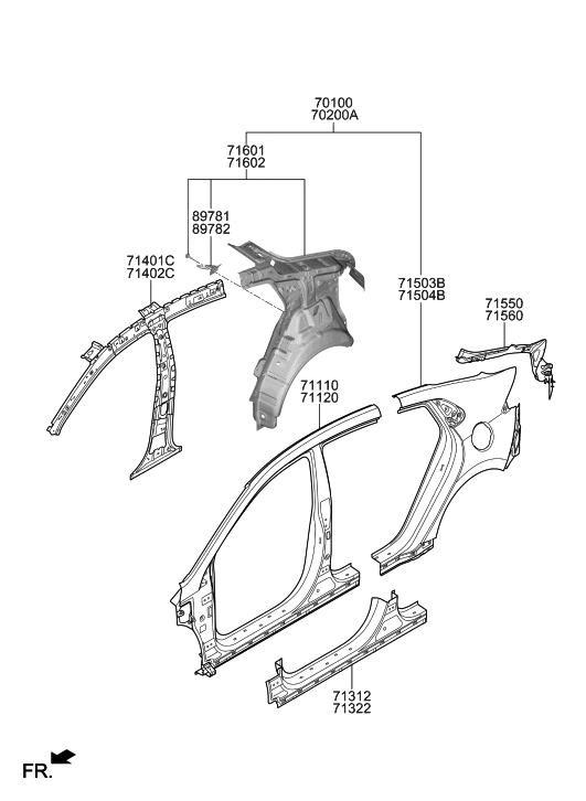 71601-G7000 Genuine Hyundai Panel Assembly-Quarter Inner,LH