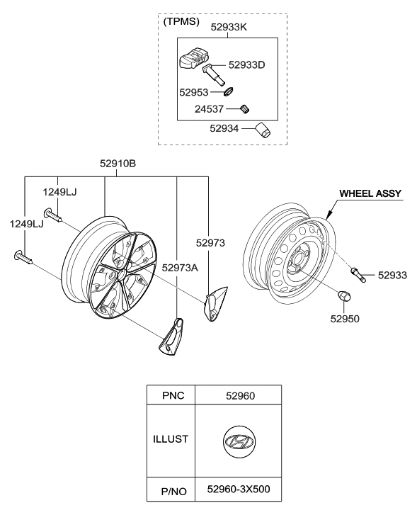 52973-G7200 Genuine Hyundai Cap-Wheel Accent