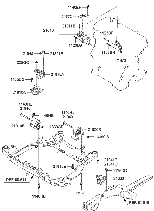 21930-2H000 - Genuine Hyundai BRACKET ASSEMBLY-ROLL STOPPER,REAR