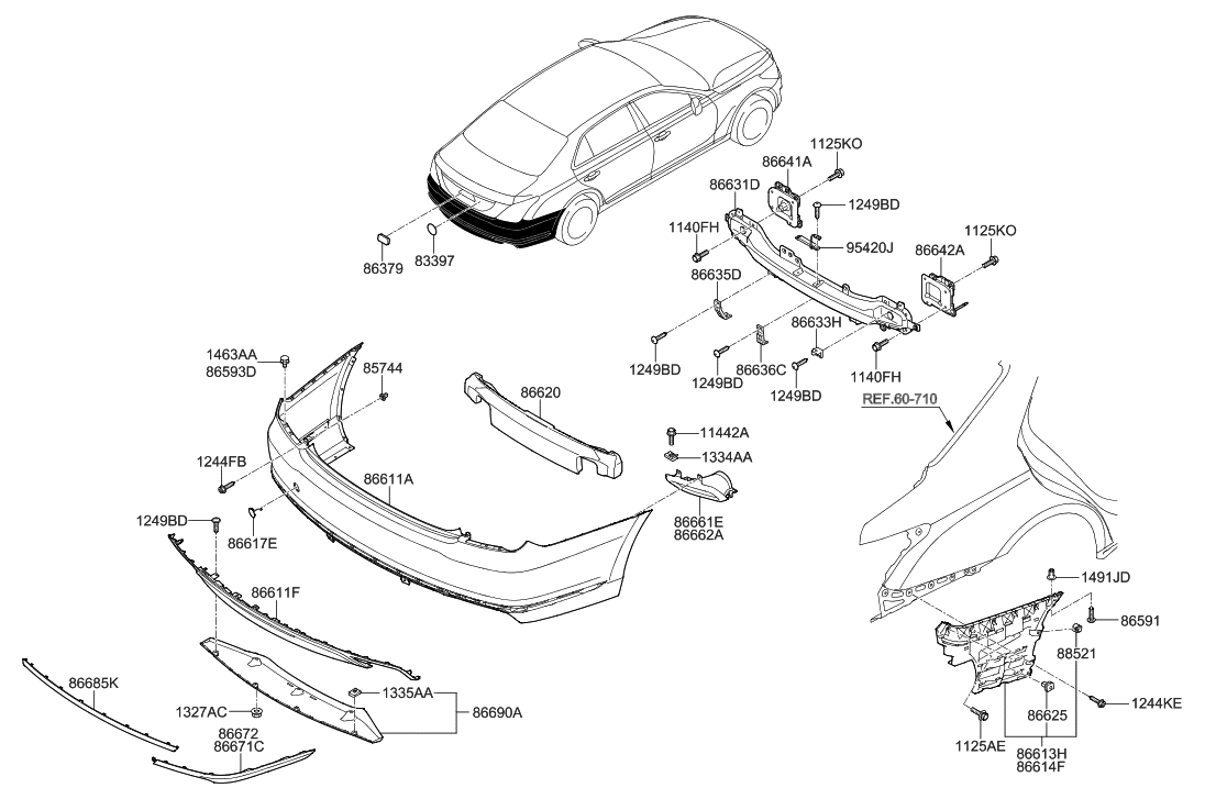 86614-D2000 Genuine Hyundai Bracket Assembly-Rear Bumper Side,RH