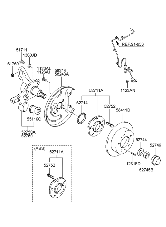 52710-2C000 Genuine Hyundai Rear Wheel Hub Assembly