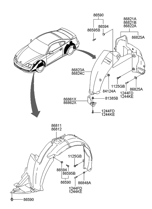 86821-2C000 Genuine Hyundai Rear Wheel Rear Guard Assembly,Left