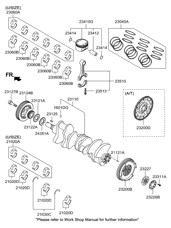 23410-2C450 Genuine Hyundai Piston & Pin & Snap Ring Assembly