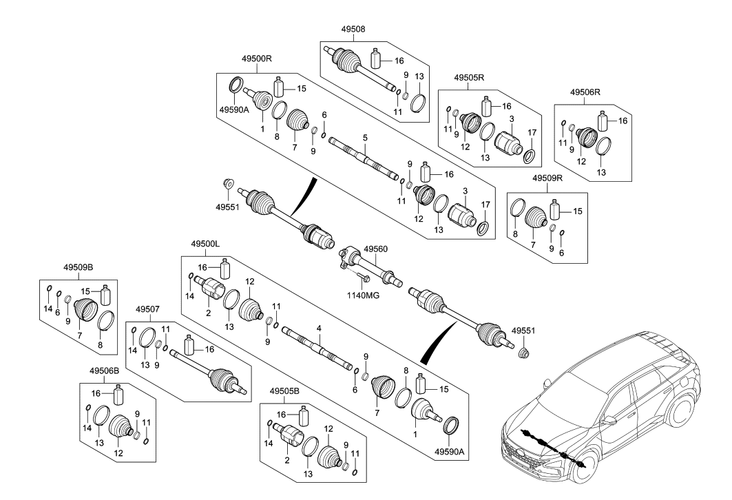 49501-M5000 Genuine Hyundai Shaft Assembly-Drive,RH