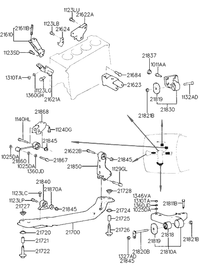 21670-22000 Genuine Hyundai Engine Support Bracket, Rear