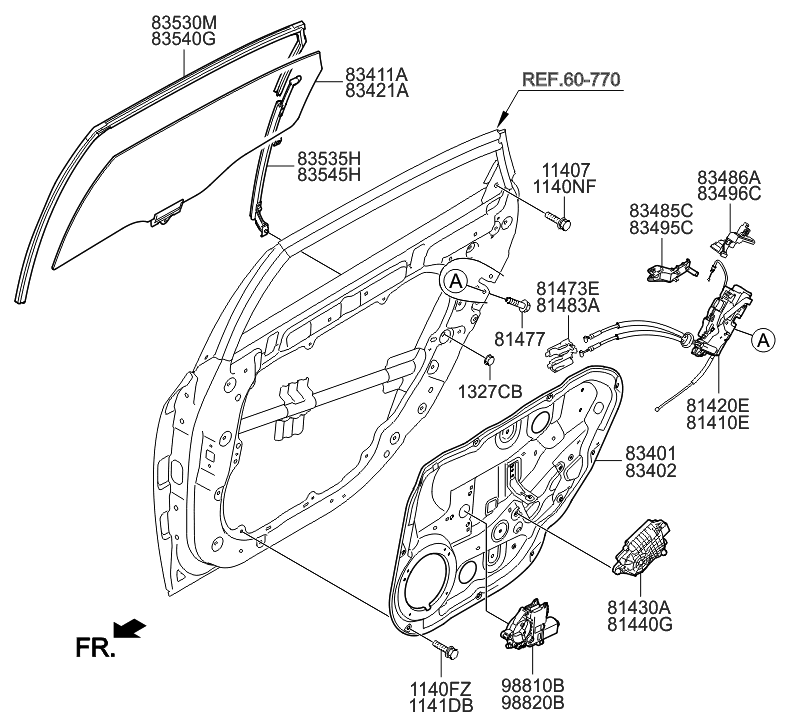 2014 Hyundai Equus Rear Door Window Regulator & Glass
