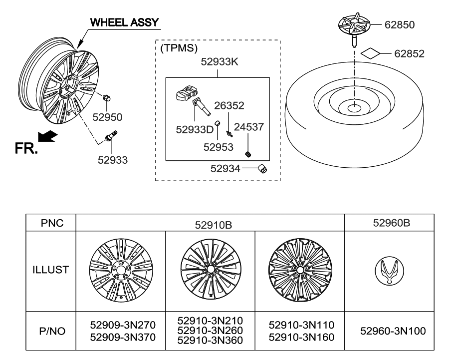 52960-3N100 - Genuine Hyundai CAP ASSEMBLY-ALUMINIUM WHEEL HUB