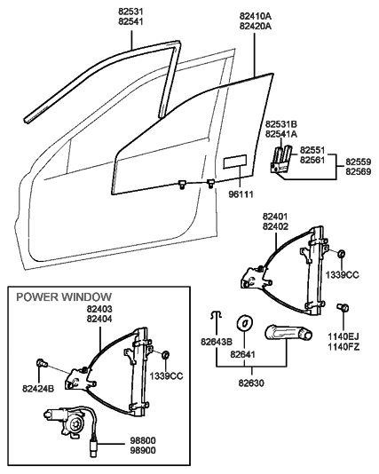 82530-38000 Genuine Hyundai Run-Front Door Window Glass LH
