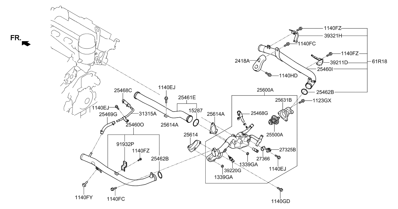 25460-3C550 - Genuine Hyundai PIPE ASSEMBLY-WATER OUTLET