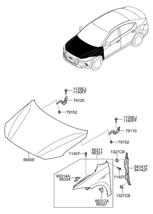 66400-F2000 - Genuine Hyundai PANEL ASSEMBLY-HOOD