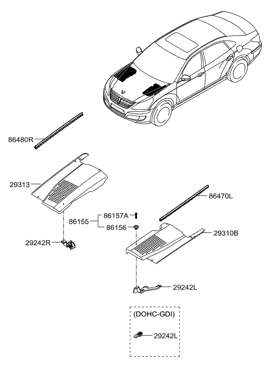 86480-3N000 - Genuine Hyundai SEAL STRIP ASSEMBLY-HOOD SIDE,RH