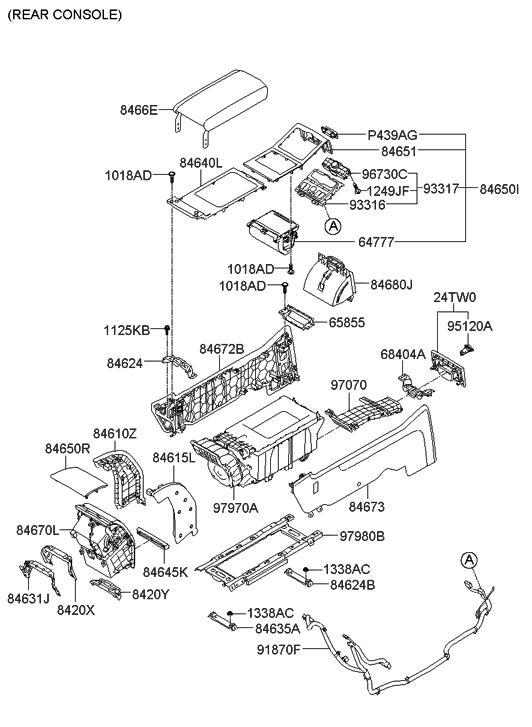 84670-3N600-W3V Genuine Hyundai Rear Cup Holder