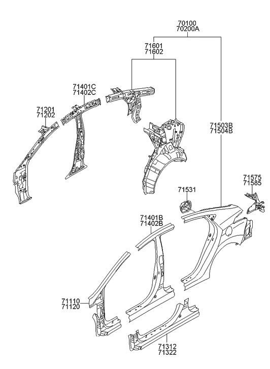 71602-3X002 Genuine Hyundai Panel Assembly-Quarter Inner,RH
