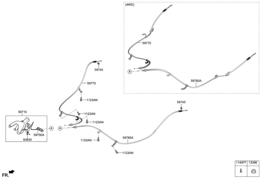 59710-J9000-TRY Genuine Hyundai Lever Assembly-Parking Brake