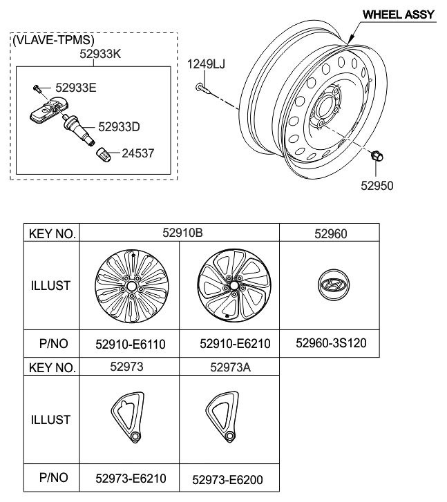 52973-E6210 Genuine Hyundai Cap-Wheel Accent