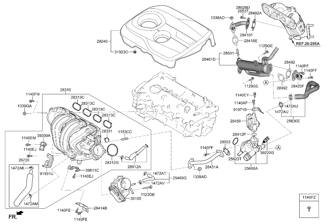 28461-2E920 Genuine Hyundai Pipe-EGR In "A"
