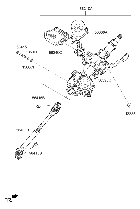 56390-F2840 Genuine Hyundai Column & Housing Assembly