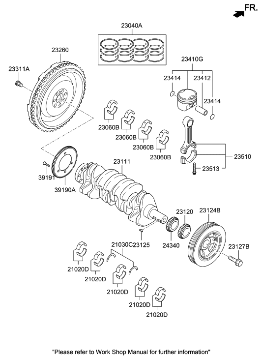23410-2GTB0 Genuine Hyundai Piston & Pin & Snap Ring Assembly
