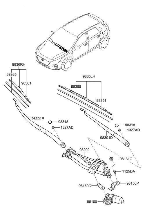 98360-F2500 Genuine Hyundai Passeger Wiper Blade Assembly