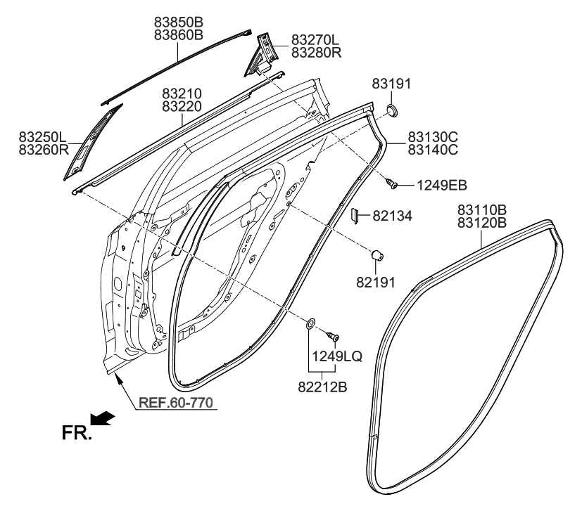 83260-C2000 Genuine Hyundai GARNISH Assembly-RR Dr FR Frame,RH
