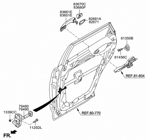 83661-B8010 Genuine Hyundai Rear Door Outside Handle, Right