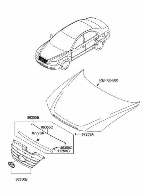 86350-3K600 Genuine Hyundai Radiator Grille Assembly, Lower