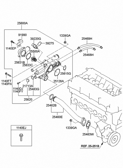 25460-2G201 Genuine Hyundai Pipe & O-Ring Assembly-Water Inlet