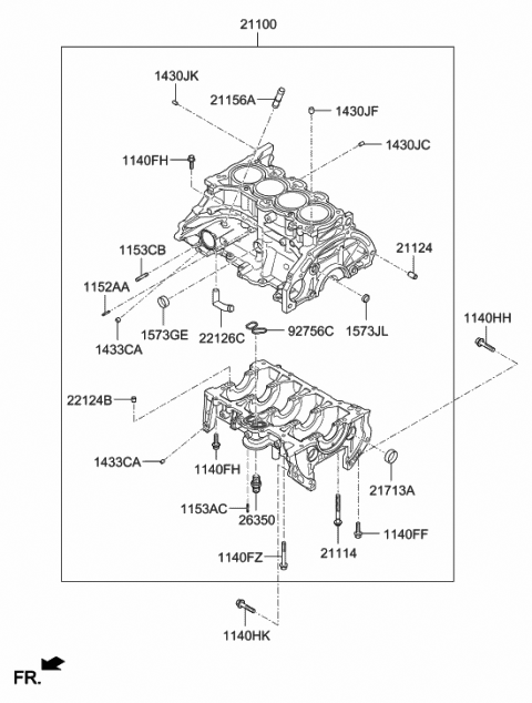 21100-2E050 Genuine Hyundai Block Assembly-Cylinder