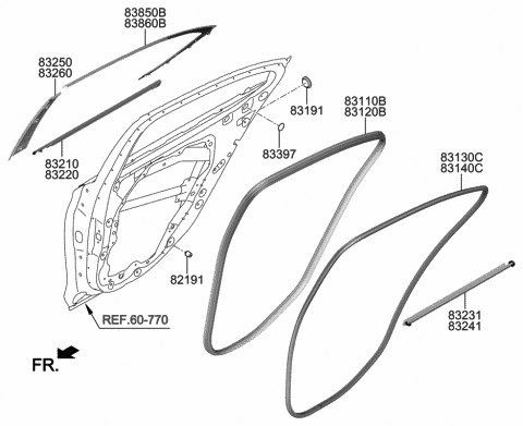 83850-G9001 Genuine Hyundai Moulding Assembly-Rear Door Frame,LH