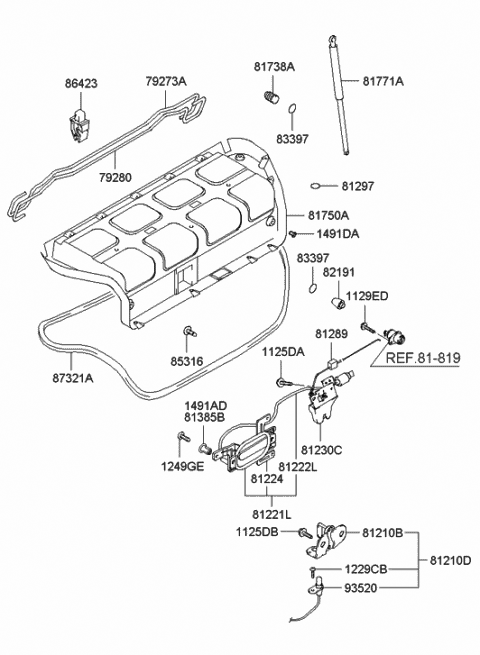 81260-39500 Genuine Hyundai Trunk Lid Latch And Handle Assembly