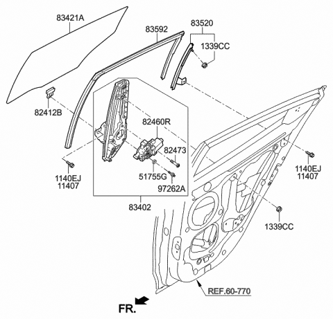 Rear Door Window Regulator & Glass - 2016 Hyundai Veloster