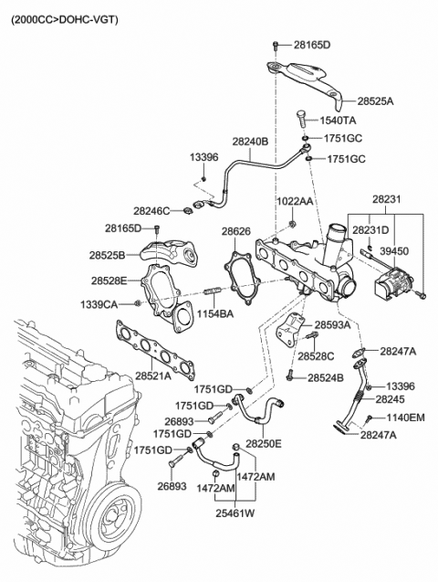 28240-2G400 Genuine Hyundai Pipe-Oil Feed